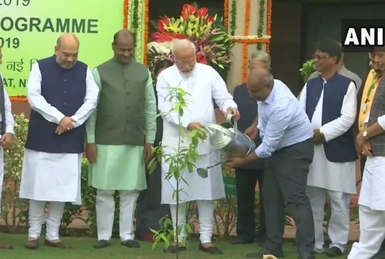 Prime Minister Narendra Modi Plants A Tree In Parliament - Amar Ujala ...