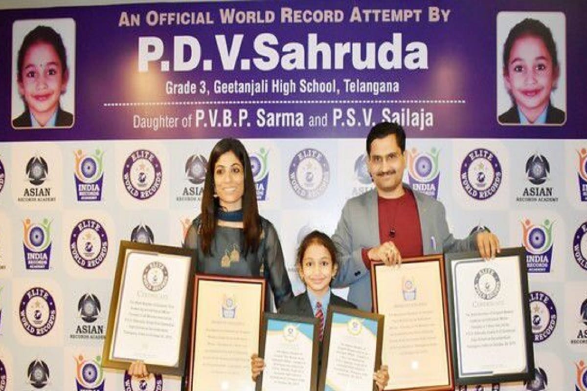 हैदराबाद :आठ साल की सहरुदा ने बनाए दो विश्व रिकार्ड, 20 मिनट में तोड़ीं ...