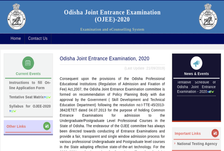 Ojee 2020 Registration For Odisha Jee 2020 Application Form And Exam ...