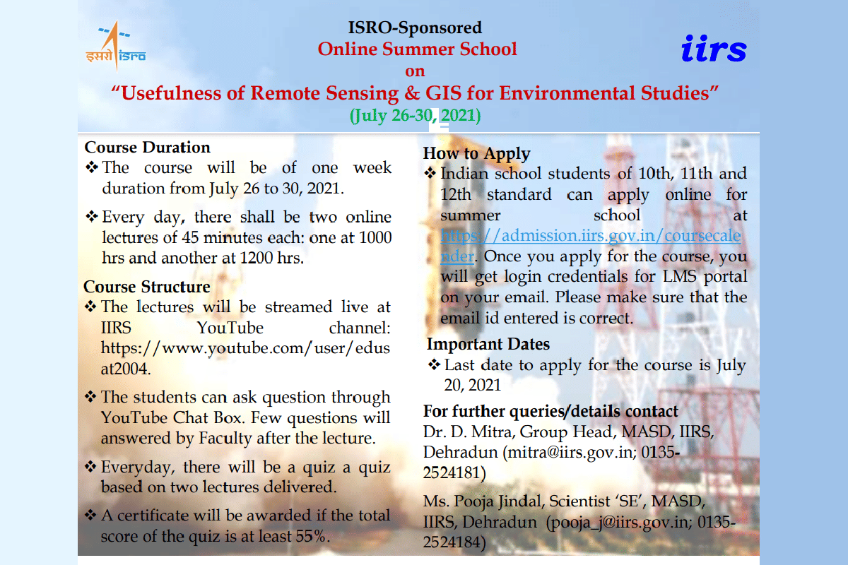 Iirs Dehradun Launch Isro Sponsored Online Summer Course On Remote ...