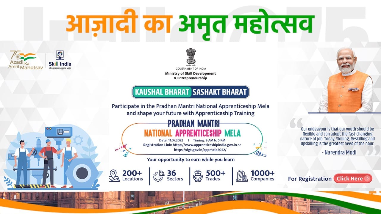 Pradhan Mantri National Apprenticeship Mela To Be Held On July 11th ...