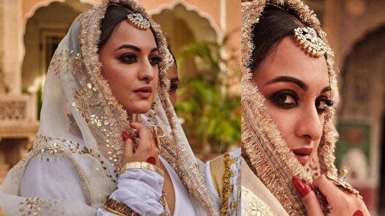 Sonakshi Sinha:हाथों में मेहंदी, गोटेदार दुपट्टे का घूंघट लिए सोनाक्षी ...