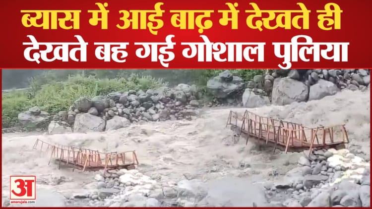 Live Video:ब्यास में आई बाढ़ में देखते ही देखते बह गई गोशाल पुलिया ...