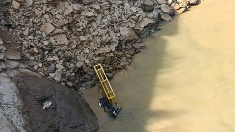 Mountain Broken Due To Cutting Barricade And Bike Immersed In River ...