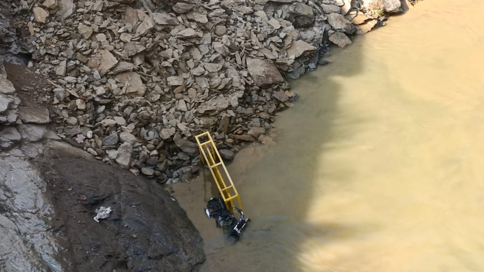 Mountain Broken Due To Cutting Barricade And Bike Immersed In River ...