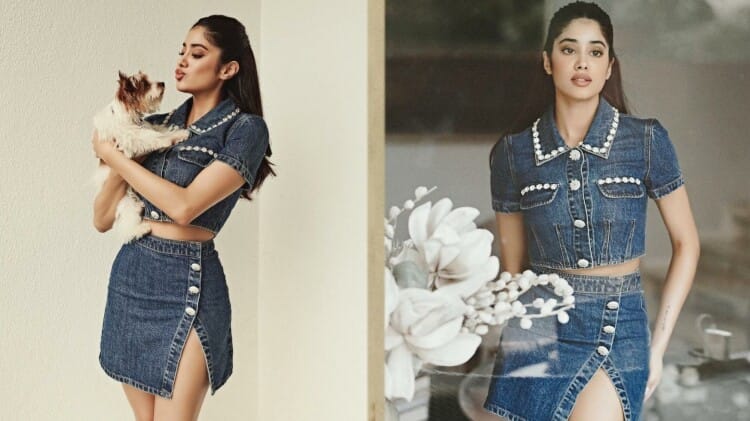 Janhvi Kapoor Denim Look Photos In Hd Janhvi Wear Dress Worth 54 ...