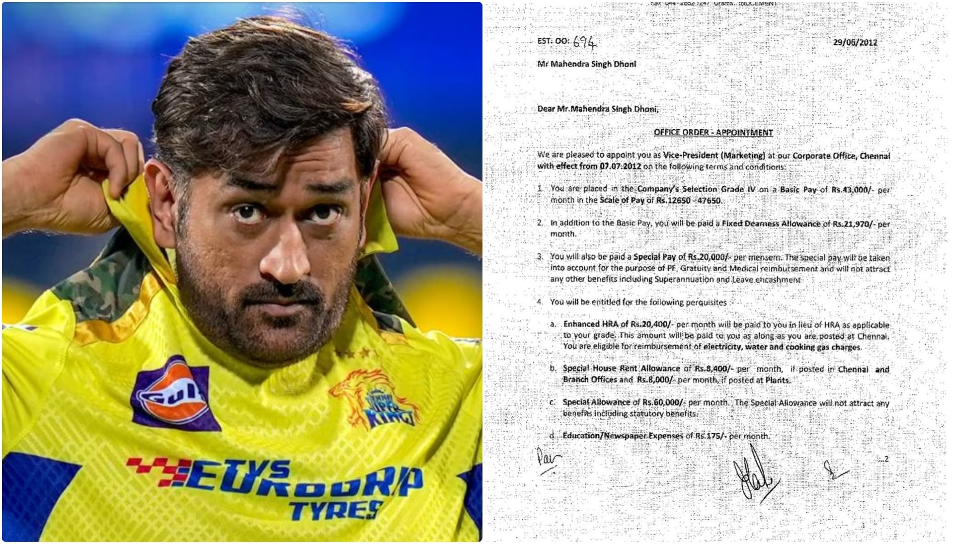 Ms Dhoni Job Appointment Letter Surfaced Online Fans Shocked With Csk ...