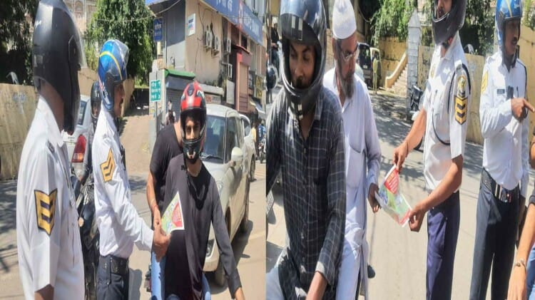 Sirmour News:नाहन ट्रैफिक पुलिस ने पढ़ाया सड़क सुरक्षा का पाठ, हेलमेट ...