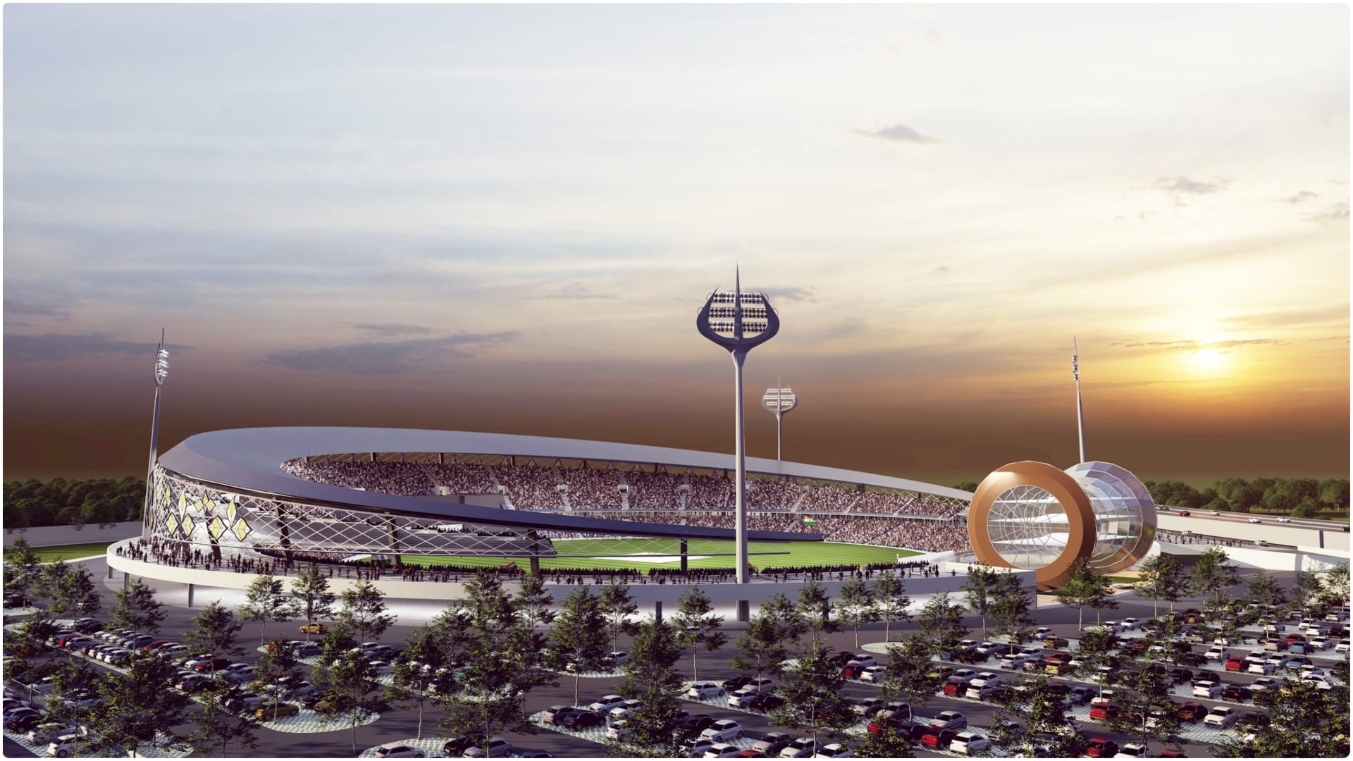 Varanasi Stadium Design And Budget With Trident Floodlights Damru ...