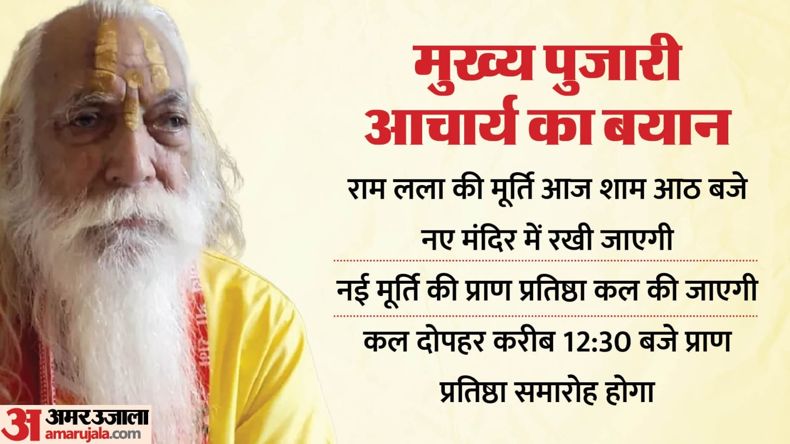 Acharya Satyendra Das Says Idol Of Ram Lalla Which Is Presently In ...