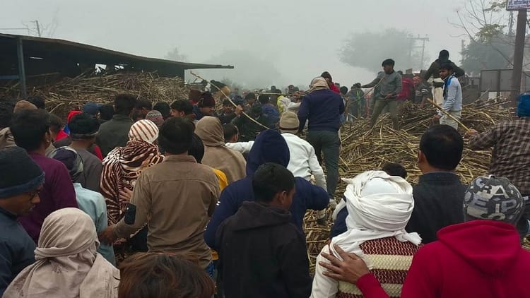 Overloaded Truck Filled With Sugarcane Overturns On The Highway During ...