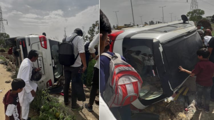 Accident In Meerut:हाईवे पर पलटी ब्रेजा कार, मची चीख-पुकार, कई लोग हुए ...