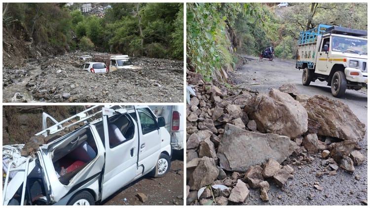 Himachal Monsoon Disaster Nine Vehicles Buried Under Debris In Shimla Gamberpul In Danger - Amar ...
