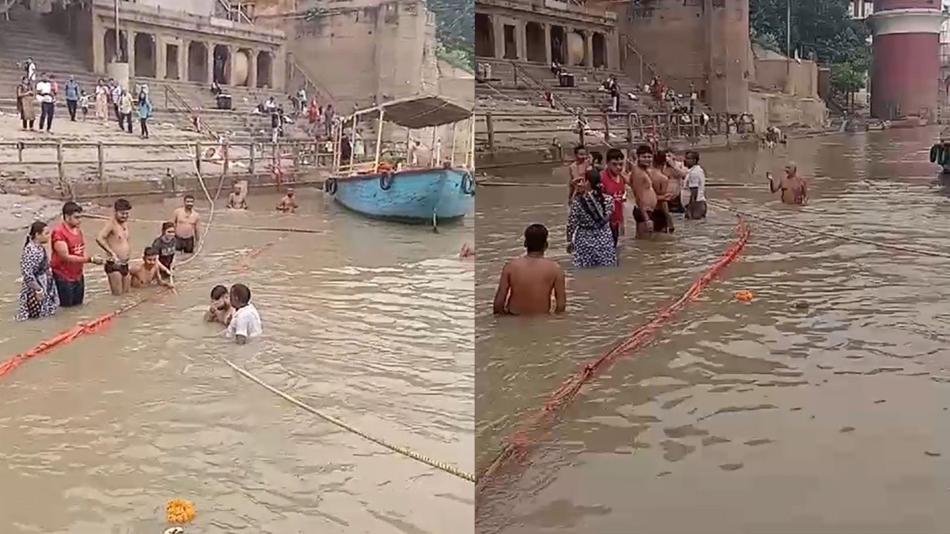 Varanasi:तुलसी घाट पर मौजूद जलपुलिस के जवान ने डूबते दंपती को बचाया ...