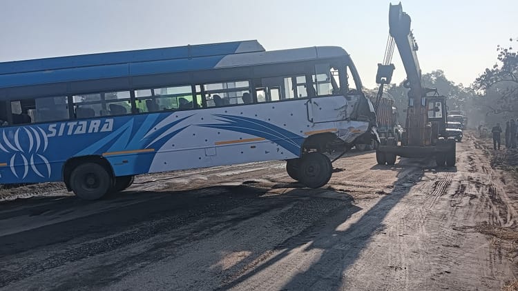 Bus Hit A Truck Parked On The Roadside From Behind, A Female Passenger ...