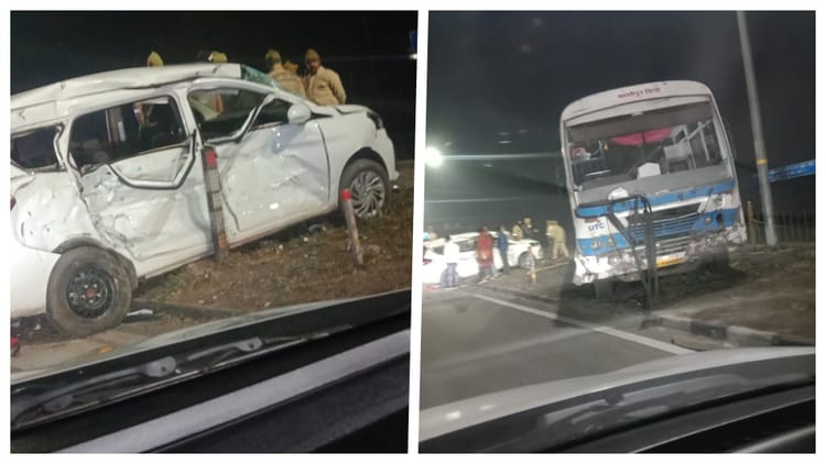 Hapur Accident:हाईवे पर कार और रोडवेज बस की भिड़ंत, महिला-बच्चों समेत ...