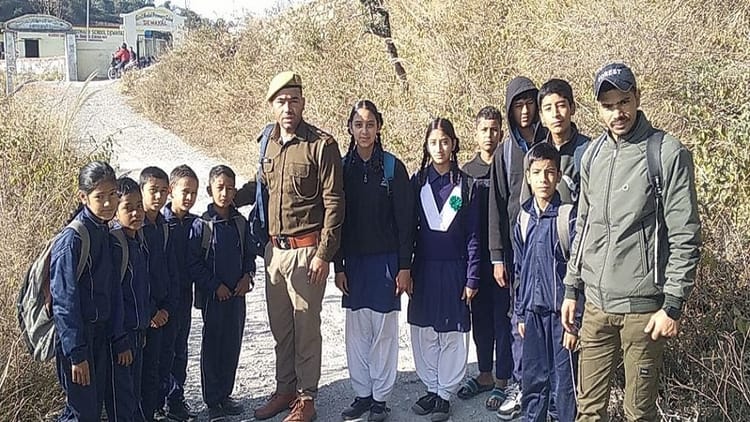 Children Going To School With Forest Department Team Due To Fear Of ...