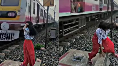 Viral Video:रेलवे ट्रैक पर रील बना रही थी लड़की और अचानक ही आ गई ट्रेन ...