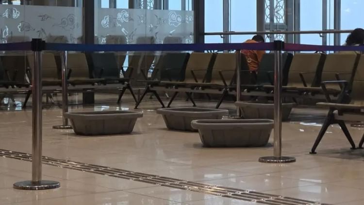 Tubs Placed To Protect Against Water Dripping From The Roof Of Amausi ...