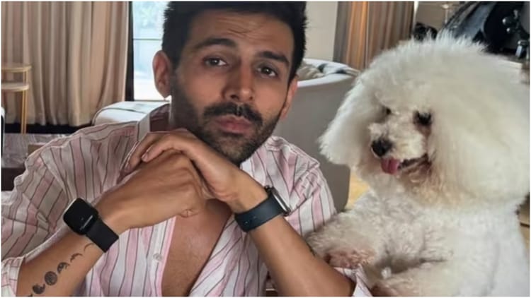 Kartik Aaryan:डॉग 'कटोरी' के साथ कार्तिक ने शेयर की तस्वीर, हाथ में बने ...