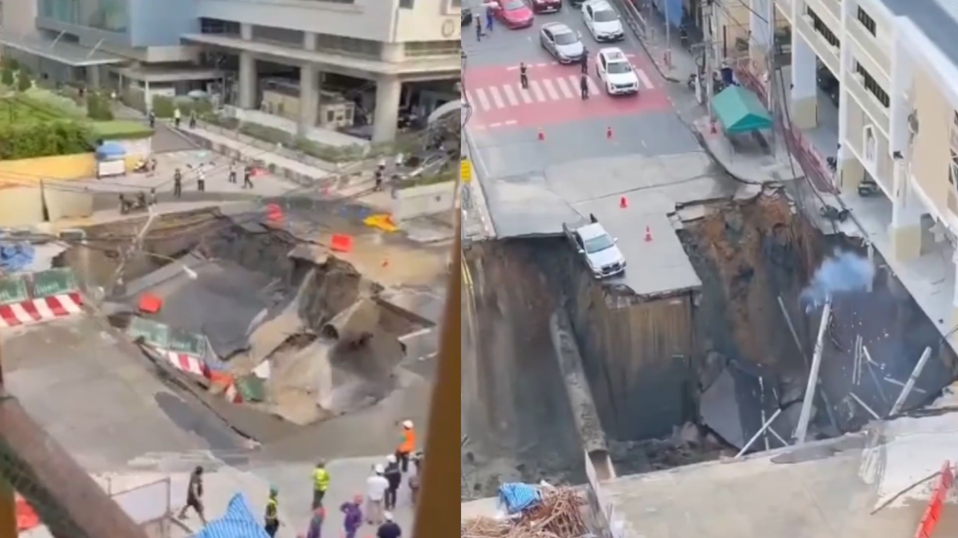 Bangkok Huge Sinkhole Open On Busy Road Swallows Cars And Power Poles Caught On Cctv Footage ...