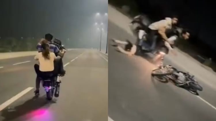 Viral Video:रील बनाने के लिए जान से खिलवाड़, स्टंट करते समय बाइक से ...