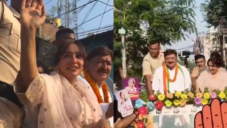 नेहा शर्मा ने भागलपुर रोड शो में पिता के लिए मांगे वोट, फोटो लेने के ...