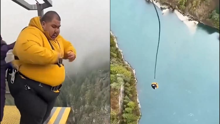 Viral Video:बंजी जंपिंग कर रहा था मोटा शख्स, जैसे ही गया नीचे अचानक से ...