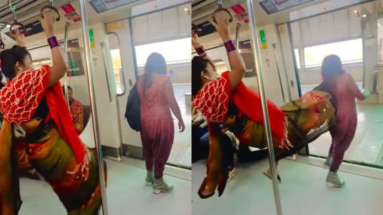 Viral Video:दिल्ली मेट्रो में महिला ने लड़की को उछलकर मारी लात, गेट के ...