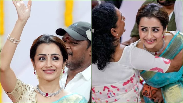 Trisha Krishnan:तृषा कृष्णन ने किसे गले लगाया? विजय थलापति के शपथ ग्रहण ...