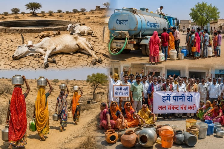 राजस्थान में गहराया जल संकट:कहीं प्यास से मवेशियों की मौत, कहीं टैंकरों ...