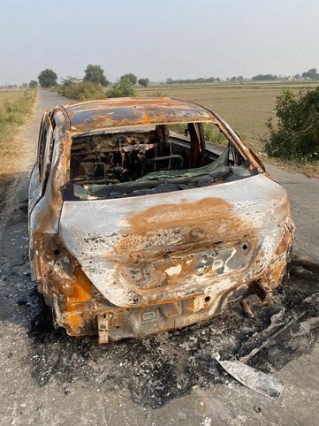 A Moving Car Caught Fire On Moth Road, The Passenger Survived - Hisar ...