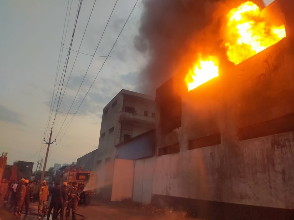 Massive Fire At Rubber Sole Factory; Flames Spark Panic Among Residents ...