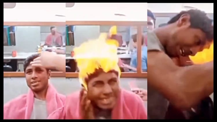 Man Entire Head Caught Fire While Doing Fire Cutting Video Goes Viral ...
